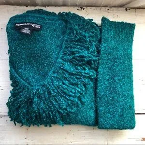 Norton McNaughton | Sweaters | Teal Knobby Knit Sweater With Fringe ...